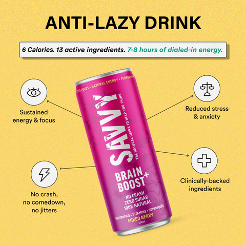 Savvy Brain Boost Nootropic Drink | Focus + Energy + Mood | No Sugar ...